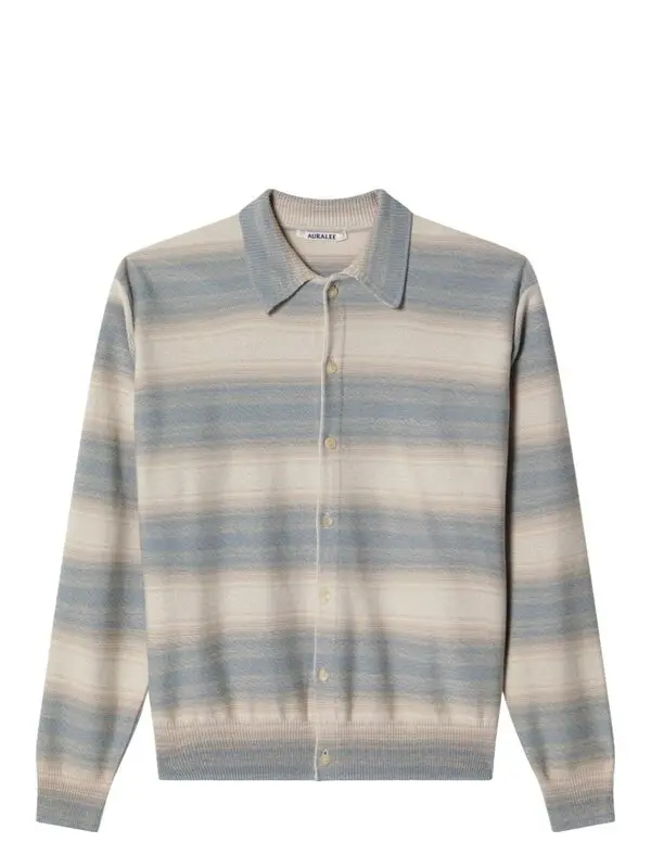 Auralee Long-sleeved Striped Knitted Cardigan - Gray