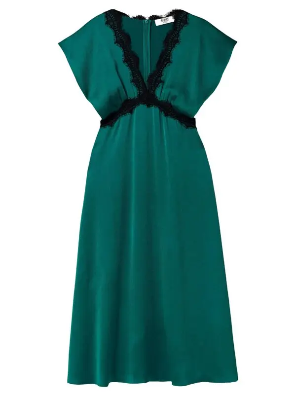 Sea Midi Dress With Lace Trim - Green