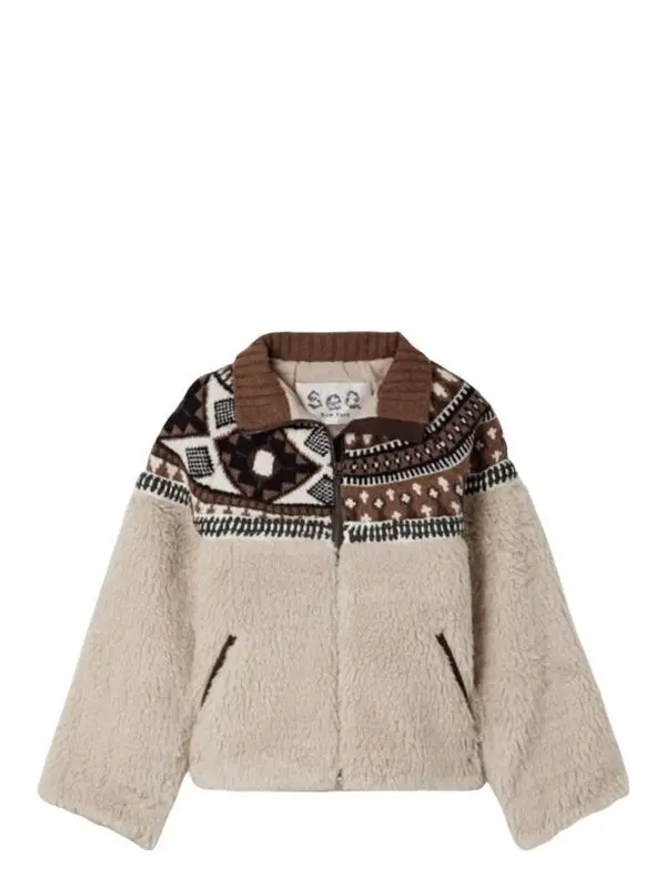 Sea Fair Isle Merino Wool And Fleece Zip Jacket - Nude