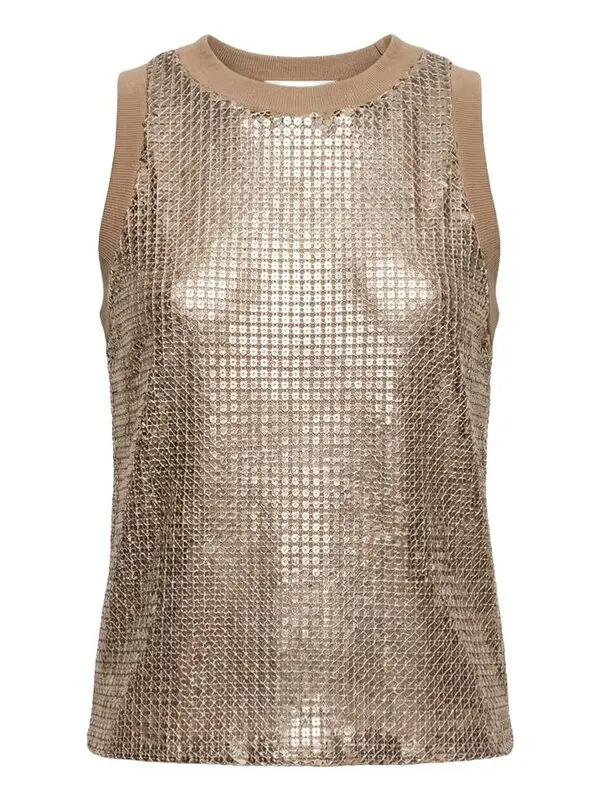 Peserico Embellished Crewneck Sleeveless Top - Gold Beige