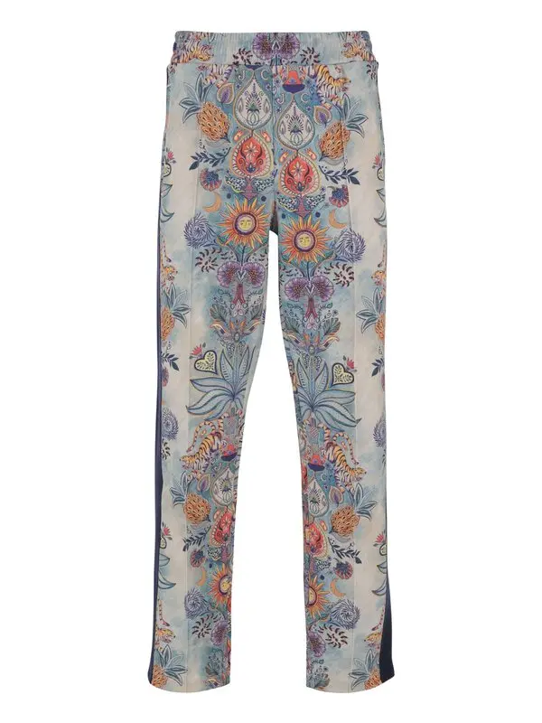 Just Cavalli Floral Print Side Stripe Pants - Light Blue