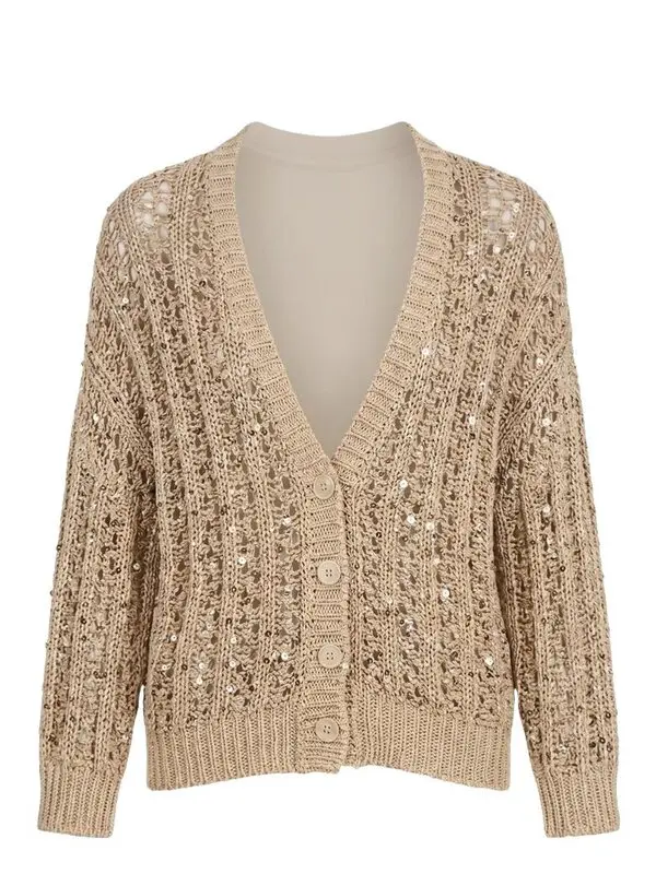 Peserico Sequin-embellished V-neck Cardigan - Gold Beige