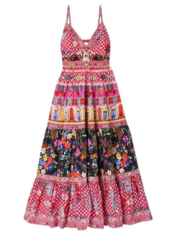 Camilla Layered Crystal Embellished Long Dress - Pink