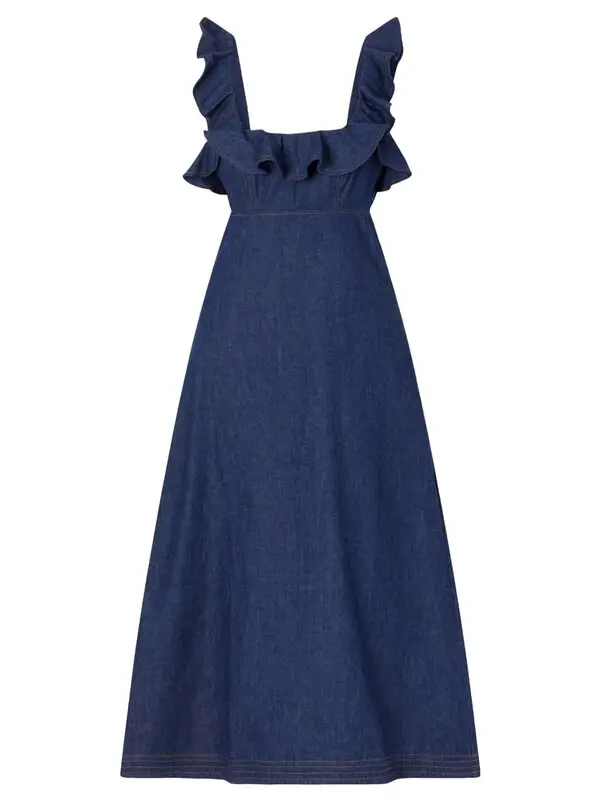 Zimmermann Aster Ruffled Denim Dress - Blue