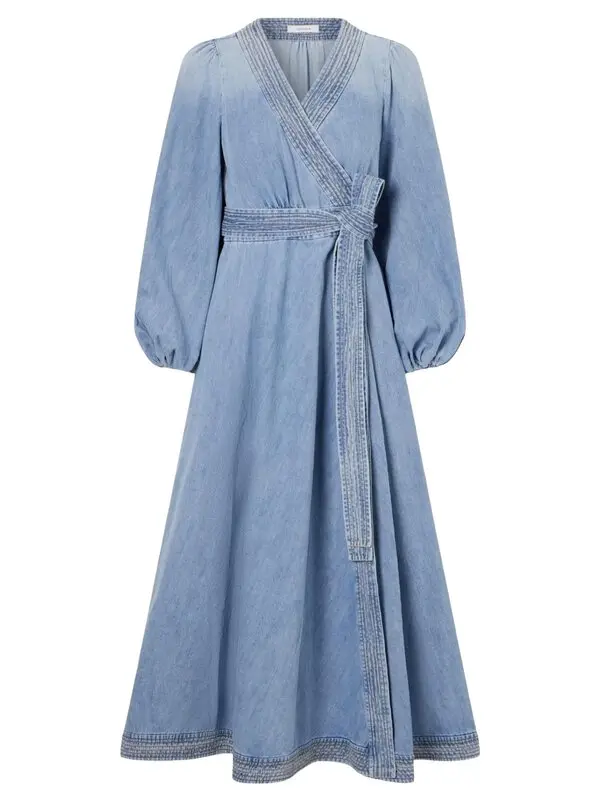 Zimmermann Indra Denim Wrap Midi Dress - Blue