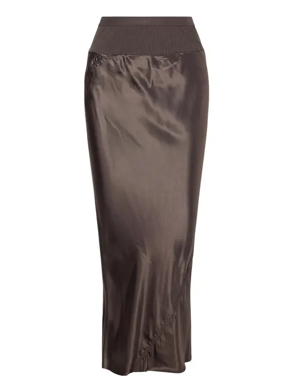 Rick Owens Ribbed Jersey And Satin Midi Skirt - Brown