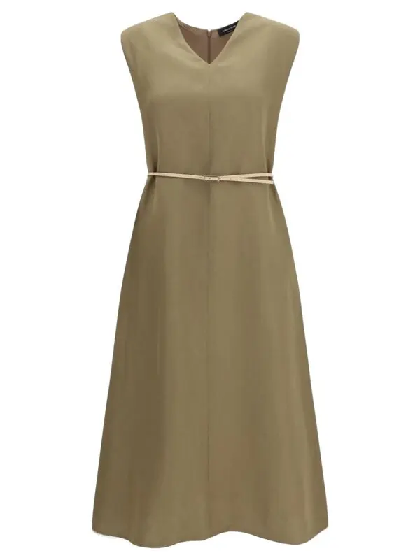 Fabiana Filippi Sleeveless V-neck A-line Dress With Belt - Brown