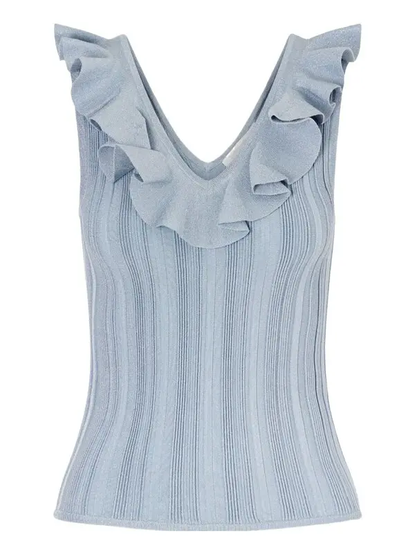 Zimmermann Aster Metallic Ruffled V-neck Top - Gray