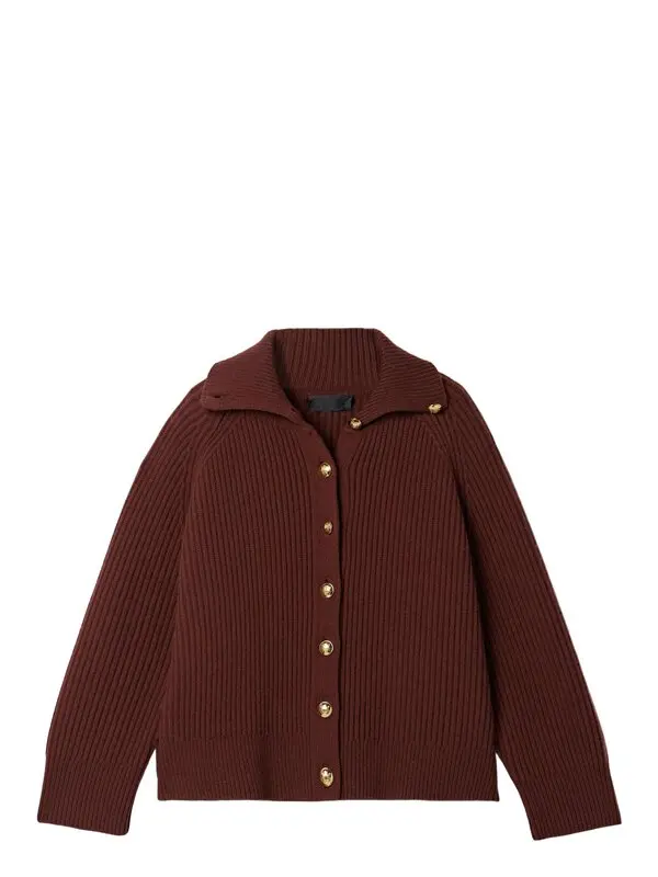 NILI LOTAN Deryl Ribbed Cashmere Cardigan - Dark Rust