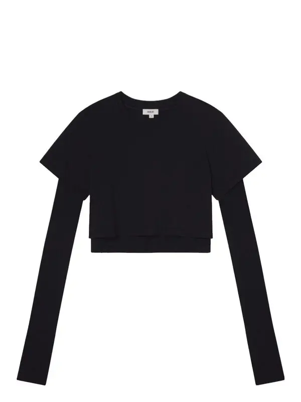 AGOLDE Romily Tee Layered Cropped Top - Black Navy Blue