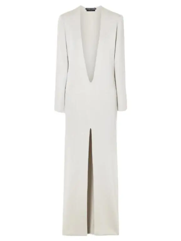 TOM FORD Liquid Knitted Gown With Plunge Neckline And High Slit - White