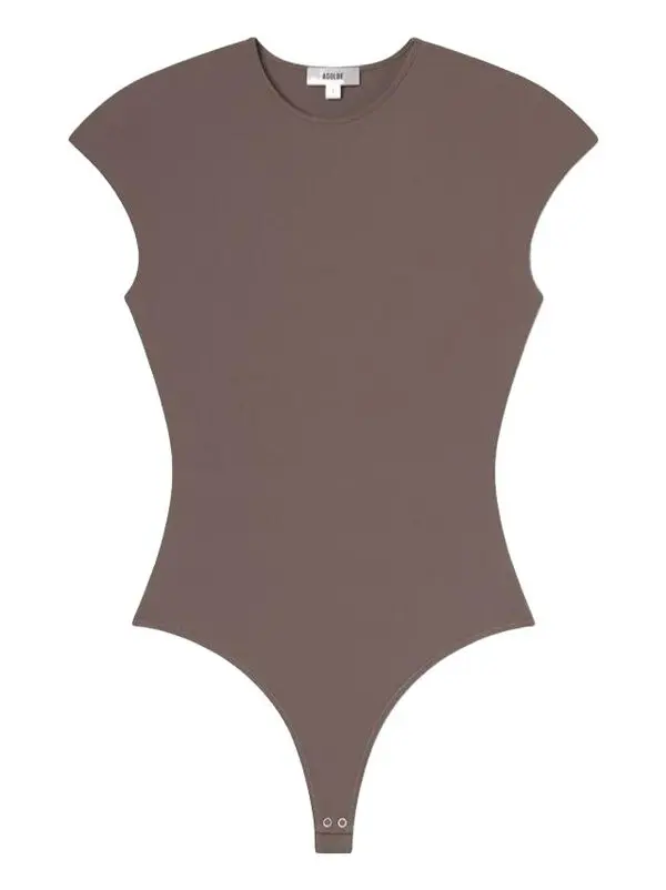 AGOLDE Agata Bodysuit Cap Sleeve Round Neck Bodysuit - Taupe