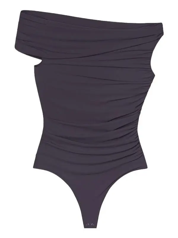 AGOLDE Sherilyn Draped Off-the-shoulder Bodysuit - Chocolate Brown