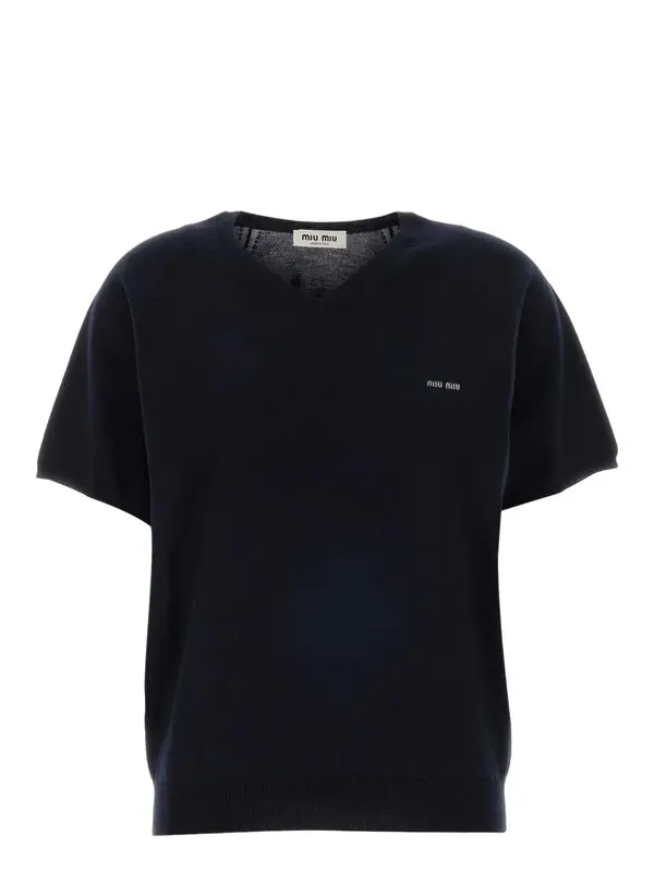 Miu Miu V-neck Short Sleeve Knitted Jumper - Black