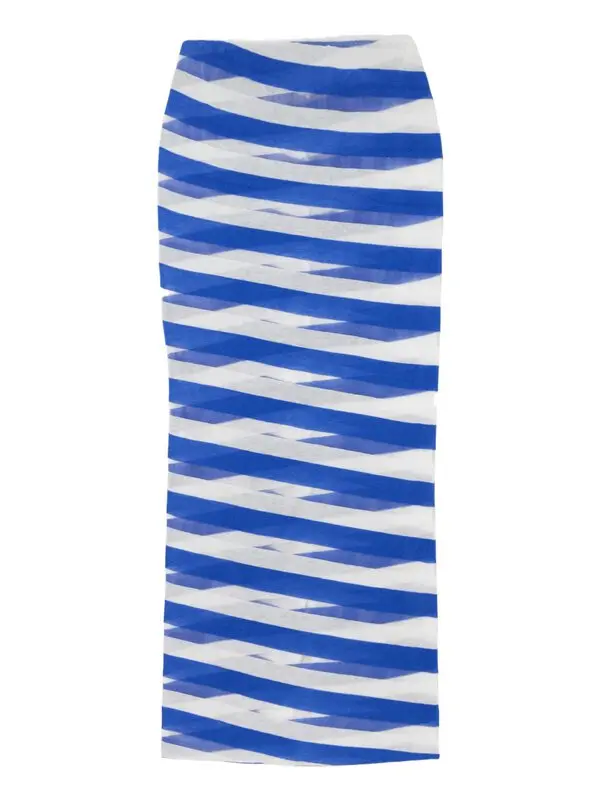 Stella McCartney Striped Mesh-paneled Cotton-blend Midi Skirt - Blue