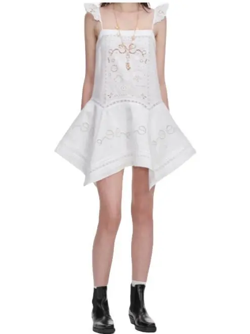 SELF-PORTRAIT Lace Trim Mini Dress - White