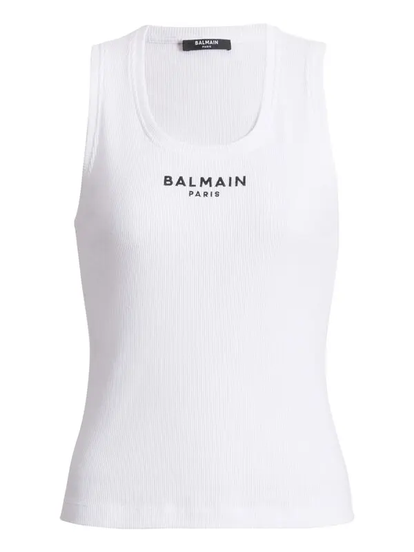 Balmain Paris Embroidered Ribbed Vest Top - White