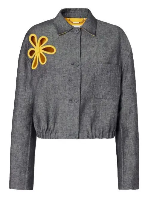 Fendi Cropped Flower-appliqué Denim Jacket - Blue