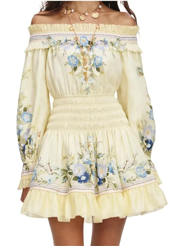 SELF-PORTRAIT Off-shoulder Floral Mini Dress - Yellow