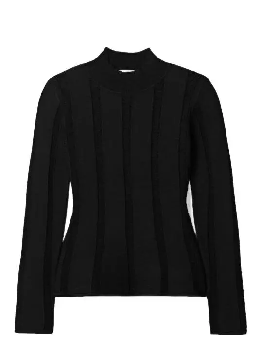 Sea Spliced Elastic Knit Top - Black