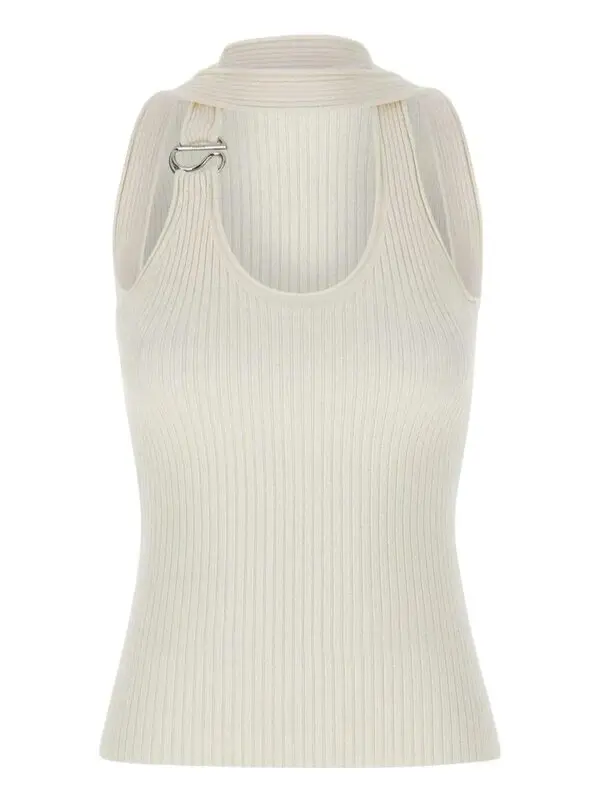 Coperni Sleeveless U-neck Knit Top With Metal Buckle Straps - White