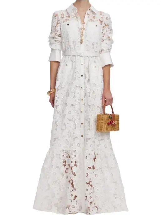SELF-PORTRAIT Floral Lace Shirt Dress - White