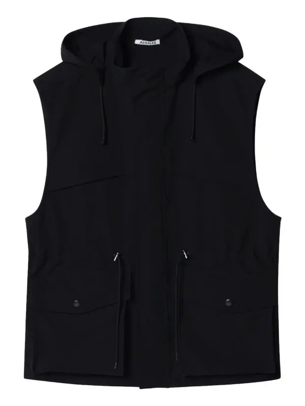 Auralee Zipper Vest With Drawstring Hood - Black