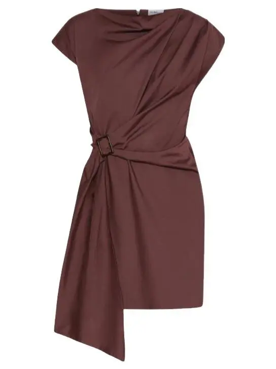 Marella Boat Neck Draped Midi Dress - Brown