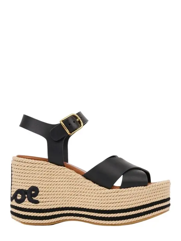 Chloé Wedge Sandals With Embossed Logo - Nude