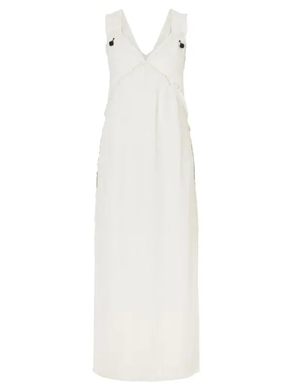 TOTEME Crepon Maxi Dress With V-neckline And Raw Edges - White