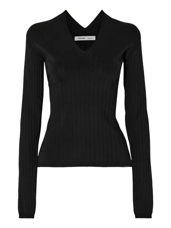 Carven Ribbed Silk-blend V-neck Top - Black