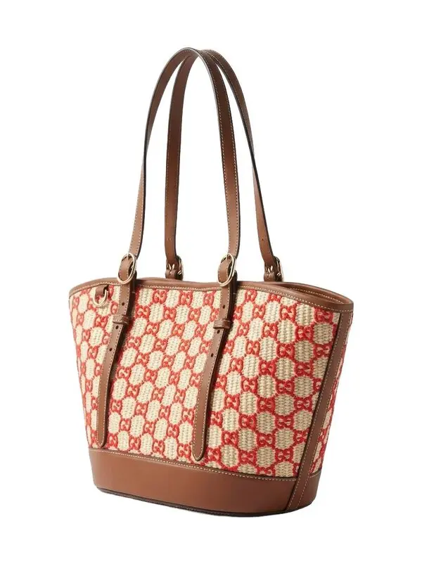 Gucci Woven Small Tote Bag - Natural Red