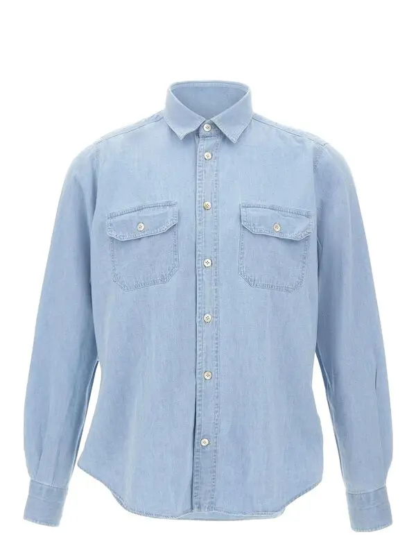 Eleventy Slim Denim-effect Shirt - Blue