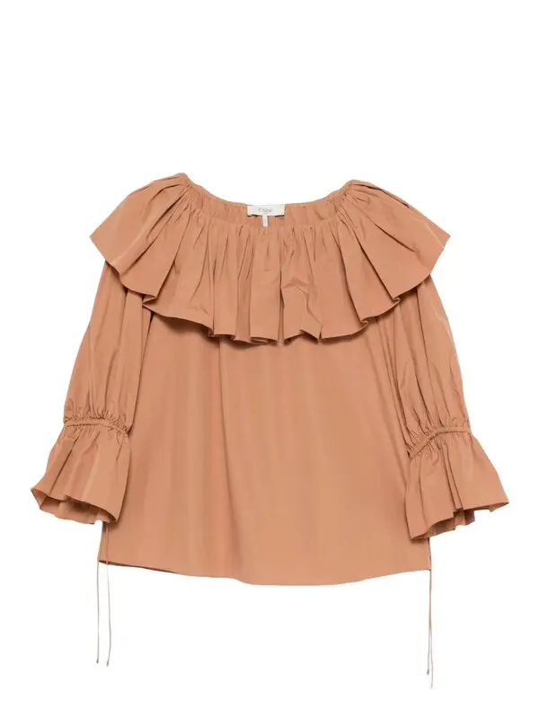 Chloé Off-the-shoulder Ruffled Poplin Top - Nude