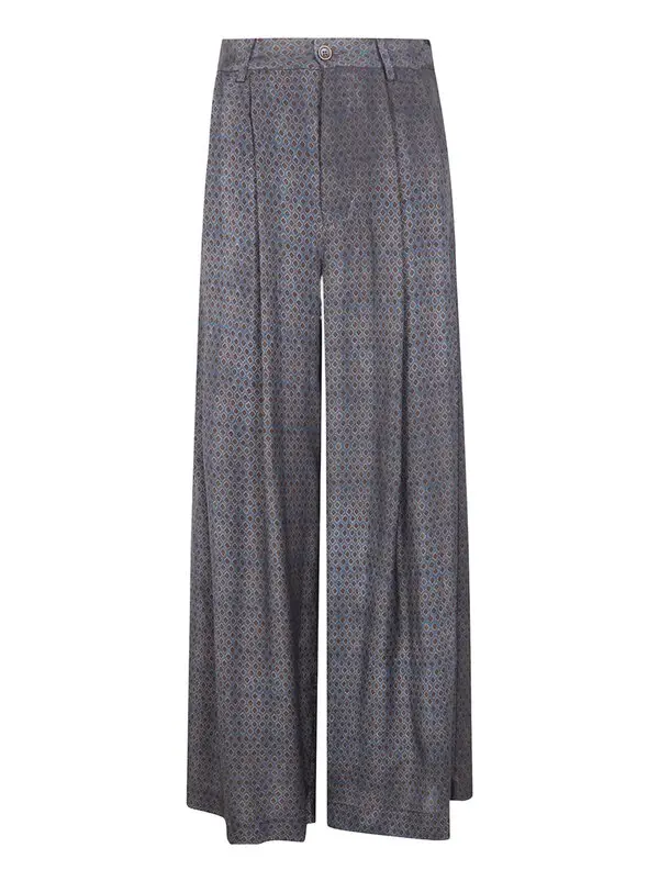 UMA WANG Wide-leg Patterned Trousers - Blue Brown