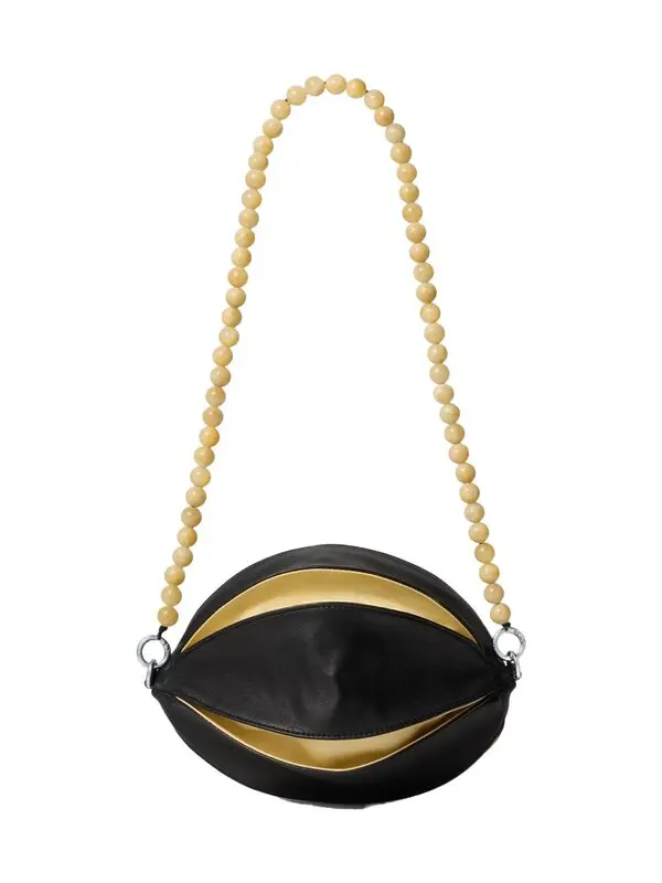 LEMAIRE Balloon Beaded Clutch Bag - Black/macadamia Nut