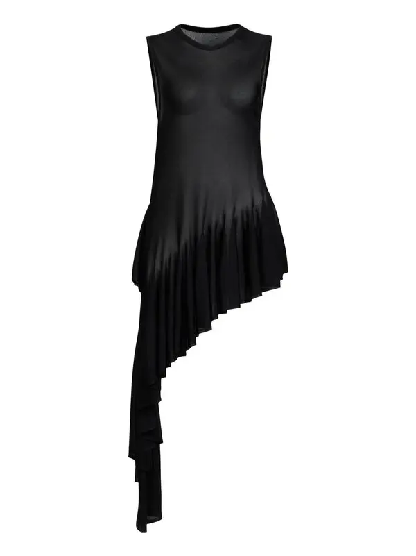Alaïa Pleated Ruffle Asymmetrical Hem Top - Black