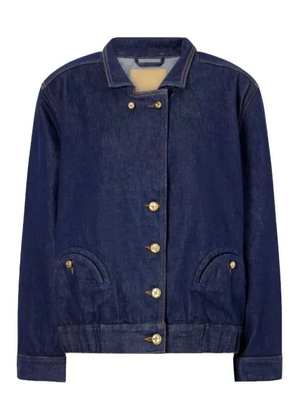 BLAZÉ MILANO Denim Bomber Jacket With Smiley Pockets - Blue