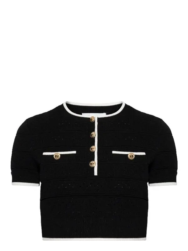 SELF-PORTRAIT Button Trimmed Knitted Top - Black