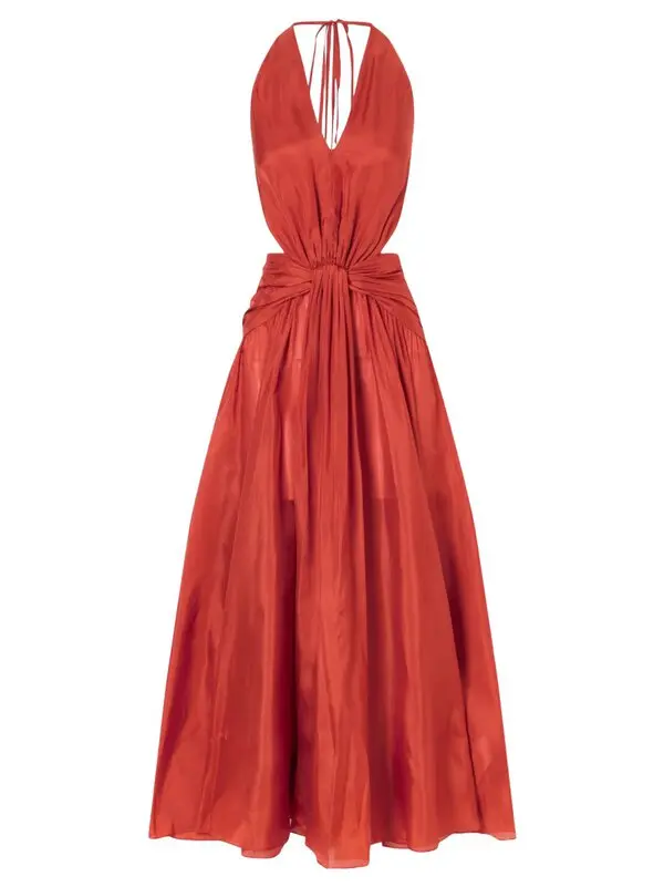 Zimmermann Indra Knotted Silk Halterneck Maxi Dress - Red