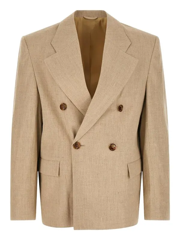 Séfr Double-breasted Long-sleeved Jacket With Back Vent - Beige