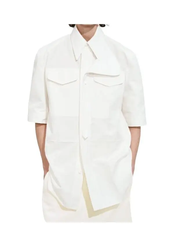 Bottega Veneta Cotton Button-up Short-sleeve Shirt With Detachable Gusset - Chalk