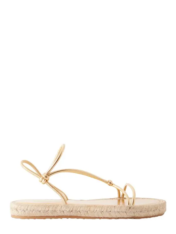 GIANVITO ROSSI Metallic Leather Espadrille Flat Sandals - Nude
