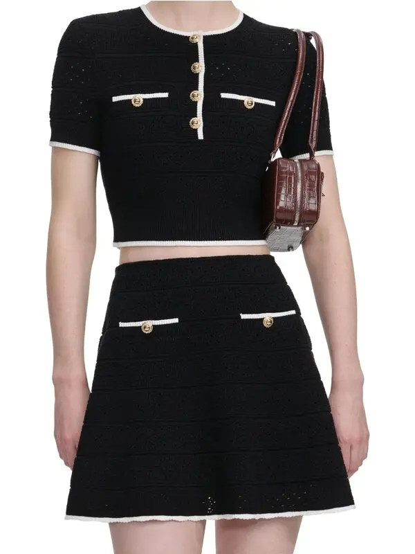 SELF-PORTRAIT Faux-pockets Braided Mini Skirt - Black