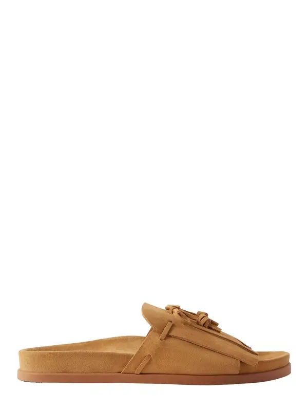 ANCIENT GREEK SANDALS Amfiliki Suede Slides With Fringe - Brown
