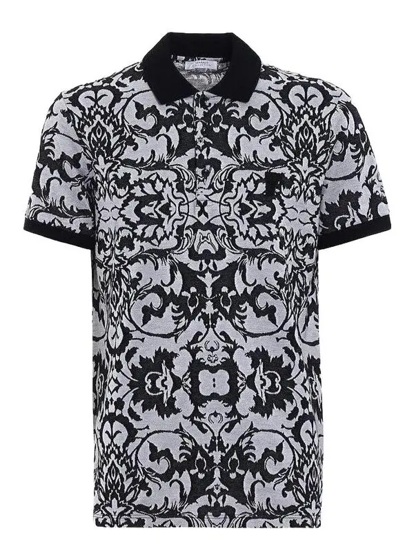 Versace Pattern Jacquard Polo Shirt - Black