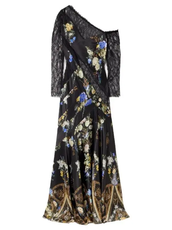 Camilla One-shoulder Printed Long Dress - Black