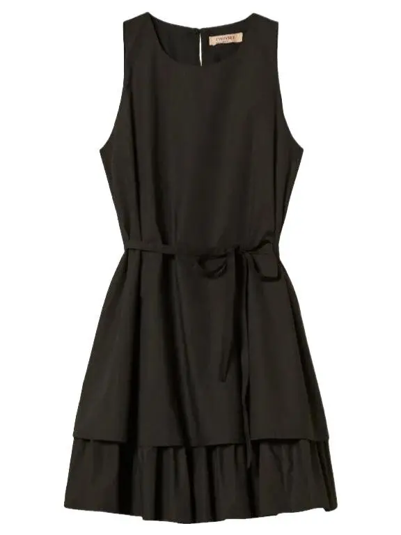TWINSET Sleeveless Round Neck Layered Dress With Buckle Detail - Black