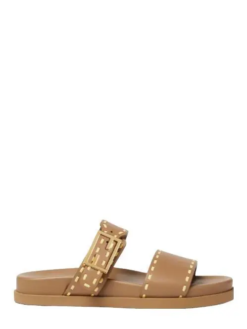 Fendi Double-band Slides With Ff Baguette Buckle - Brown