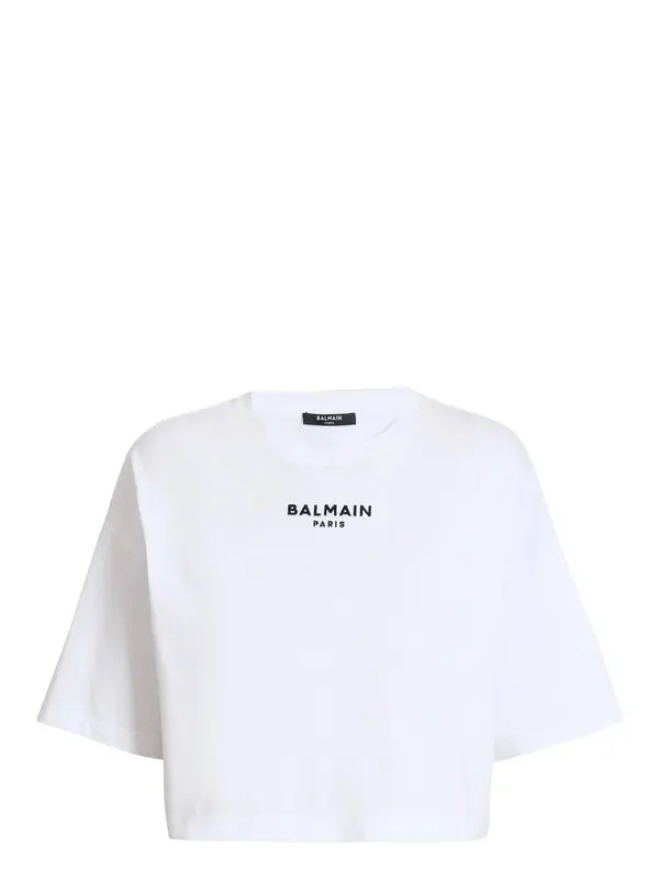 Balmain Embroidered Paris Logo Cropped T-shirt - White